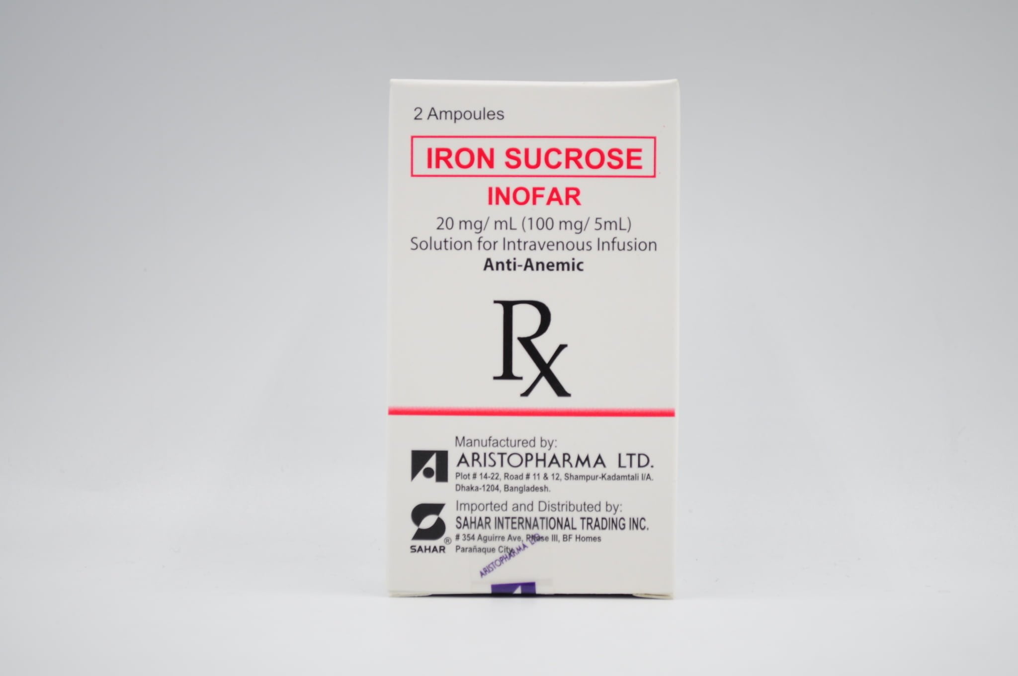 Iron Sucrose 20mg/mL (Inofar) | Sahar Pharma