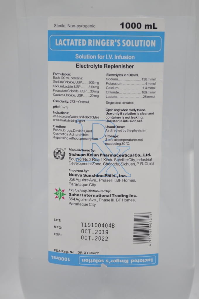 LACTATED RINGER’S SOLUTION for I.V. Infusion | Sahar Pharma